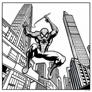 Spider-Man Flying Over Skyscrapers Marvel - HuLaHo Coloring Pages